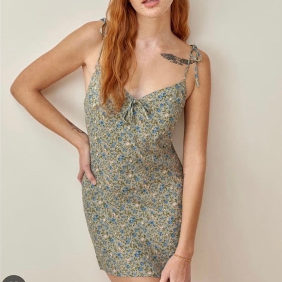 Reformation | Dresses | Reformation Mini Dress Green Blue Floral Size ...